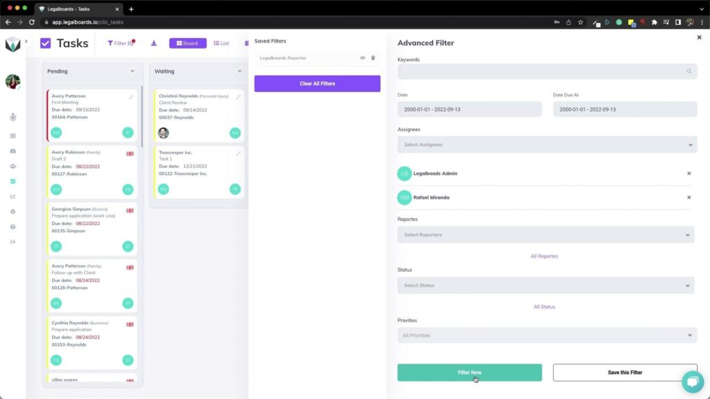 Advanced Task Filters - Legalboards