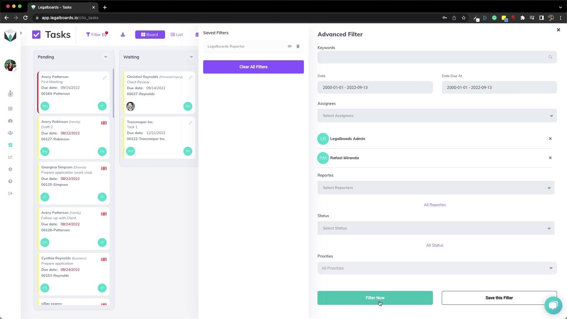 Advanced Task Filters - Legalboards